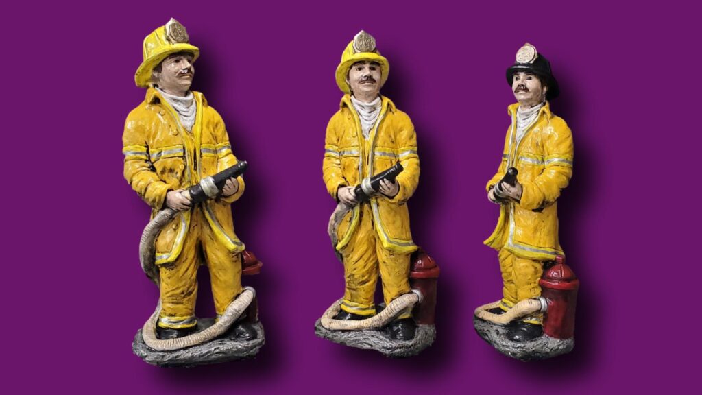 SMALL STANDING CONCRETE FIREMAN STATUE - SVJ Creative Designs